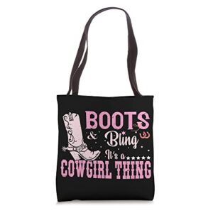 funny cowgirl boots and bling graphic women girls cowgirl tote bag