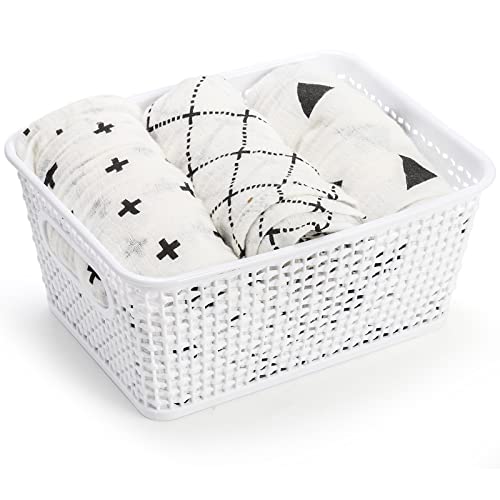 Nicunom 8 Pack Plastic Storage Baskets, 8.6"x6.5"x3.9" Household Organizers with Handles Small Pantry Organizer Basket Bins for Shelf, Countertops, Desktops (White)