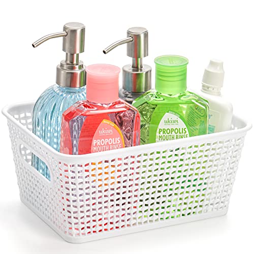 Nicunom 8 Pack Plastic Storage Baskets, 8.6"x6.5"x3.9" Household Organizers with Handles Small Pantry Organizer Basket Bins for Shelf, Countertops, Desktops (White)