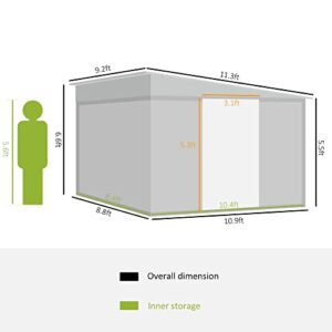 Outsunny 11' x 9' Steel Garden Storage Shed Outdoor Metal Lean to Tool House with Double Sliding Lockable Doors & 2 Air Vents, Blue