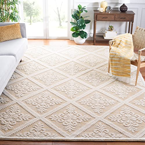 SAFAVIEH Vermont Collection 9' x 12' Ivory/Gold VRM306D Handmade French Country Floral Trellis Premium Wool Living Room Dining Bedroom Area Rug