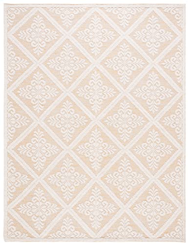 SAFAVIEH Vermont Collection 9' x 12' Ivory/Gold VRM306D Handmade French Country Floral Trellis Premium Wool Living Room Dining Bedroom Area Rug