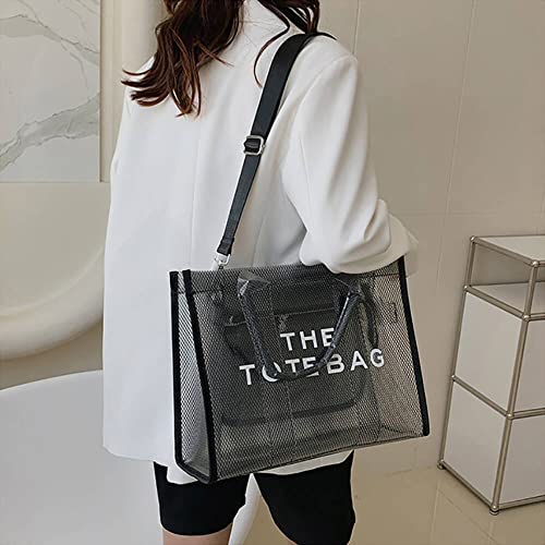 Clear Tote Bag for Women, Plastic Tote Bag Crossbody Beach Bag PVC Travel Bag for Sports Games, Travel, Beach, Pool, Stadium