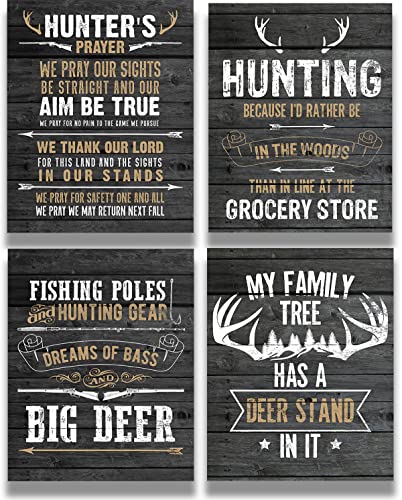 Fishing and Hunting Decor Wall Art Set of 4 - Hunting Wall Art Decor - Gifts for Hunters & Fisherman - Rustic Hunting Cabin Decor - Farmhouse Hunting Wall Decor - 8x10 unframed prints