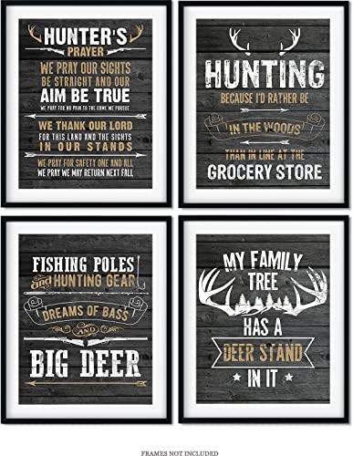 Fishing and Hunting Decor Wall Art Set of 4 - Hunting Wall Art Decor - Gifts for Hunters & Fisherman - Rustic Hunting Cabin Decor - Farmhouse Hunting Wall Decor - 8x10 unframed prints