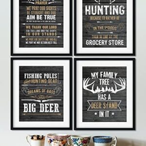 Fishing and Hunting Decor Wall Art Set of 4 - Hunting Wall Art Decor - Gifts for Hunters & Fisherman - Rustic Hunting Cabin Decor - Farmhouse Hunting Wall Decor - 8x10 unframed prints