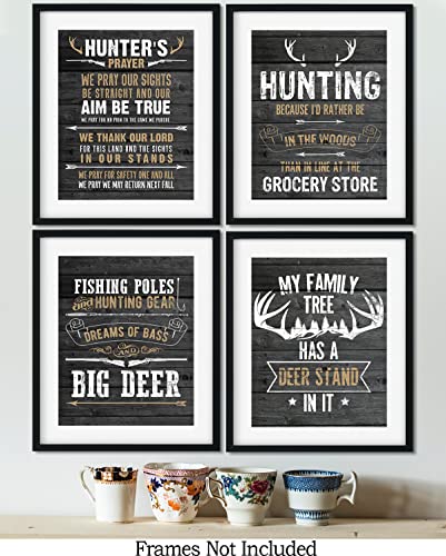 Fishing and Hunting Decor Wall Art Set of 4 - Hunting Wall Art Decor - Gifts for Hunters & Fisherman - Rustic Hunting Cabin Decor - Farmhouse Hunting Wall Decor - 8x10 unframed prints