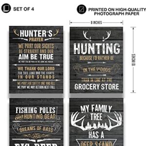 Fishing and Hunting Decor Wall Art Set of 4 - Hunting Wall Art Decor - Gifts for Hunters & Fisherman - Rustic Hunting Cabin Decor - Farmhouse Hunting Wall Decor - 8x10 unframed prints