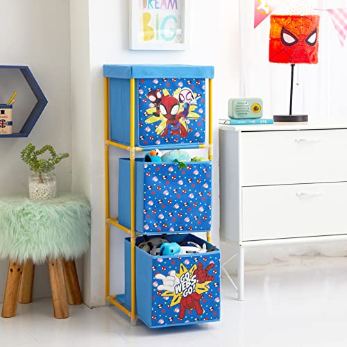 Idea Nuova Marvel Spidey and His Amazing Friends 3 Tier Fabric Storage Organizer with 3 Cubes and Removable Lid