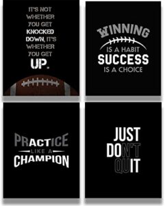 govivo inspirational football quote wall art – set of 4 motivational football prints – football room decor – football wall art for boys bedroom, locker room, or coach gift – 8×10 unframed prints