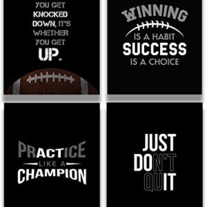 Govivo Inspirational Football Quote Wall Art - Set of 4 Motivational Football Prints - Football Room Decor - Football Wall Art for Boys Bedroom, Locker Room, or Coach Gift - 8x10 unframed prints