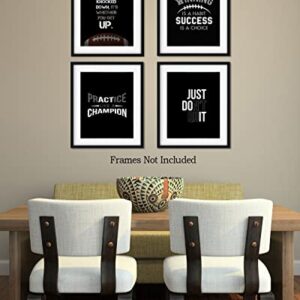 Govivo Inspirational Football Quote Wall Art - Set of 4 Motivational Football Prints - Football Room Decor - Football Wall Art for Boys Bedroom, Locker Room, or Coach Gift - 8x10 unframed prints