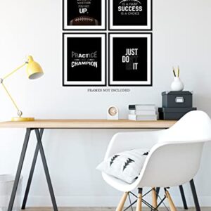 Govivo Inspirational Football Quote Wall Art - Set of 4 Motivational Football Prints - Football Room Decor - Football Wall Art for Boys Bedroom, Locker Room, or Coach Gift - 8x10 unframed prints