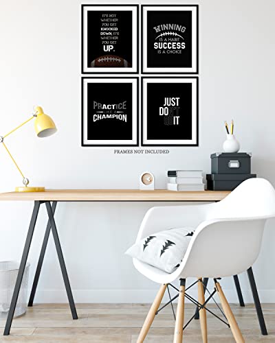 Govivo Inspirational Football Quote Wall Art - Set of 4 Motivational Football Prints - Football Room Decor - Football Wall Art for Boys Bedroom, Locker Room, or Coach Gift - 8x10 unframed prints