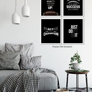 Govivo Inspirational Football Quote Wall Art - Set of 4 Motivational Football Prints - Football Room Decor - Football Wall Art for Boys Bedroom, Locker Room, or Coach Gift - 8x10 unframed prints