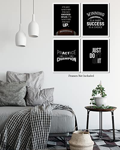 Govivo Inspirational Football Quote Wall Art - Set of 4 Motivational Football Prints - Football Room Decor - Football Wall Art for Boys Bedroom, Locker Room, or Coach Gift - 8x10 unframed prints