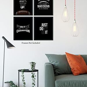 Govivo Inspirational Football Quote Wall Art - Set of 4 Motivational Football Prints - Football Room Decor - Football Wall Art for Boys Bedroom, Locker Room, or Coach Gift - 8x10 unframed prints