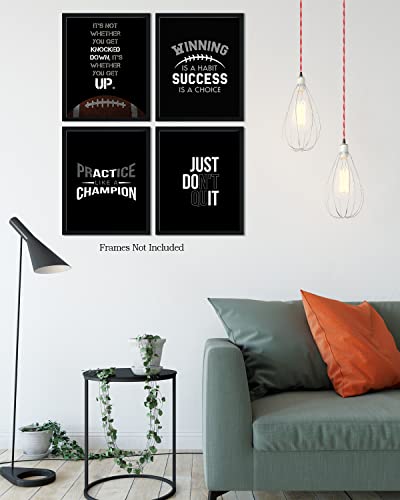 Govivo Inspirational Football Quote Wall Art - Set of 4 Motivational Football Prints - Football Room Decor - Football Wall Art for Boys Bedroom, Locker Room, or Coach Gift - 8x10 unframed prints