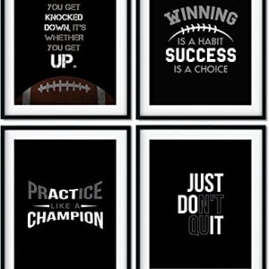 Govivo Inspirational Football Quote Wall Art - Set of 4 Motivational Football Prints - Football Room Decor - Football Wall Art for Boys Bedroom, Locker Room, or Coach Gift - 8x10 unframed prints