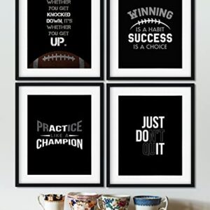 Govivo Inspirational Football Quote Wall Art - Set of 4 Motivational Football Prints - Football Room Decor - Football Wall Art for Boys Bedroom, Locker Room, or Coach Gift - 8x10 unframed prints