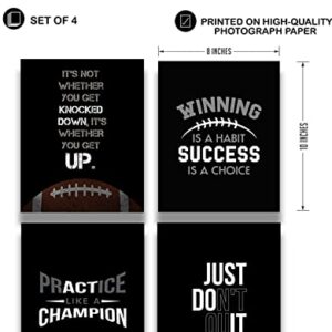 Govivo Inspirational Football Quote Wall Art - Set of 4 Motivational Football Prints - Football Room Decor - Football Wall Art for Boys Bedroom, Locker Room, or Coach Gift - 8x10 unframed prints