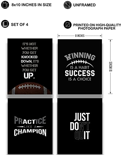 Govivo Inspirational Football Quote Wall Art - Set of 4 Motivational Football Prints - Football Room Decor - Football Wall Art for Boys Bedroom, Locker Room, or Coach Gift - 8x10 unframed prints