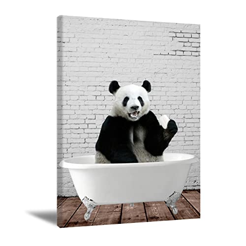 LAKEXINMART Bathroom Decor Canvas Wall Art Bathroom Panda Poster Cute Panda in Retro Bathtub Animal Wall Art Contemporary Painting Bathtub Wall Decor Funny Artworks Home Decor For Bathroom Frameless