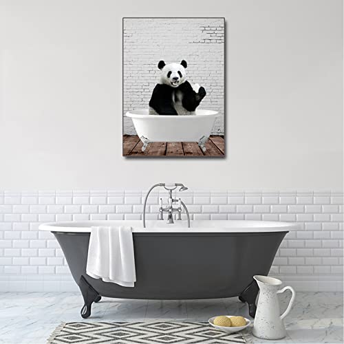 LAKEXINMART Bathroom Decor Canvas Wall Art Bathroom Panda Poster Cute Panda in Retro Bathtub Animal Wall Art Contemporary Painting Bathtub Wall Decor Funny Artworks Home Decor For Bathroom Frameless