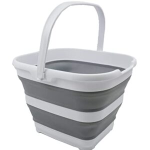 SAMMART 10L (2.6 Gallon) Collapsible Rectangular Handy Basket / Bucket (White/Grey, 1)