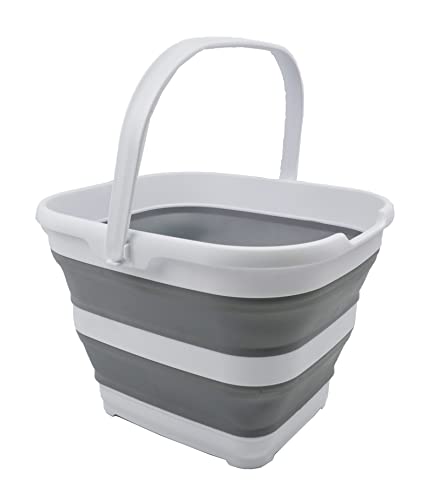 SAMMART 10L (2.6 Gallon) Collapsible Rectangular Handy Basket / Bucket (White/Grey, 1)