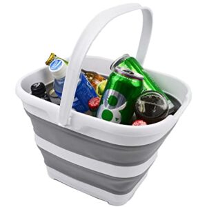 SAMMART 10L (2.6 Gallon) Collapsible Rectangular Handy Basket / Bucket (White/Grey, 1)