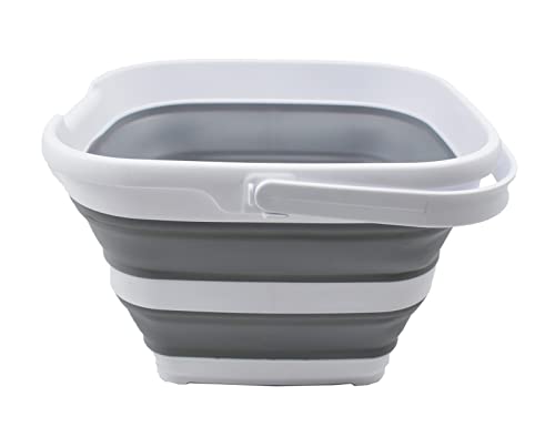 SAMMART 10L (2.6 Gallon) Collapsible Rectangular Handy Basket / Bucket (White/Grey, 1)