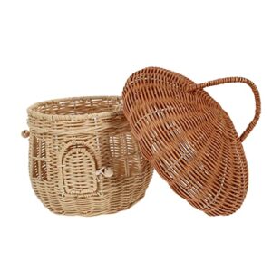 magiclulu 1pc natural rattan mushroom storage basket creative handmade rattan storage basket with handle desktop rattan basket with lid for desktop storage decoration photo props