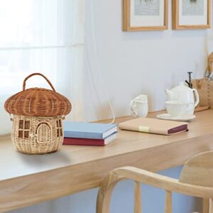 MAGICLULU 1pc Natural Rattan Mushroom Storage Basket Creative Handmade Rattan Storage Basket with Handle Desktop Rattan Basket With Lid for Desktop Storage Decoration Photo Props