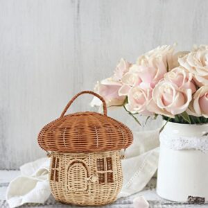 MAGICLULU 1pc Natural Rattan Mushroom Storage Basket Creative Handmade Rattan Storage Basket with Handle Desktop Rattan Basket With Lid for Desktop Storage Decoration Photo Props