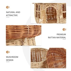 MAGICLULU 1pc Natural Rattan Mushroom Storage Basket Creative Handmade Rattan Storage Basket with Handle Desktop Rattan Basket With Lid for Desktop Storage Decoration Photo Props