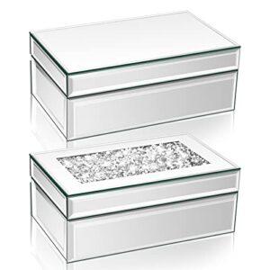 2 pieces silver glass mirrored diamond jewelry box christmas gift container organizer simple classic storage jewelry box decorative glass box jewelry organizer box jewelry storage