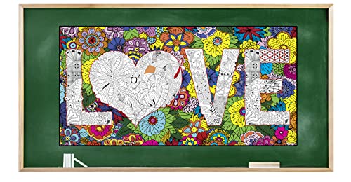 SJPRINTER Inspirational Wall Art, Motivational Giant Coloring Poster Mandala for Kids Adults - Great for Girls, Boys, Arts Crafts, Care Facilities, Schools, Family Time Groups (24" x 48", Love)