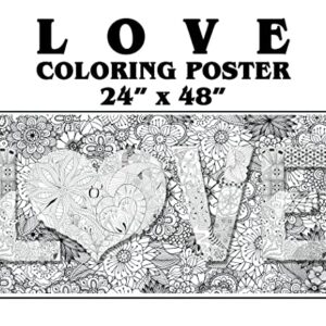 SJPRINTER Inspirational Wall Art, Motivational Giant Coloring Poster Mandala for Kids Adults - Great for Girls, Boys, Arts Crafts, Care Facilities, Schools, Family Time Groups (24" x 48", Love)