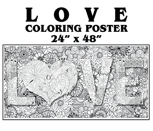 SJPRINTER Inspirational Wall Art, Motivational Giant Coloring Poster Mandala for Kids Adults - Great for Girls, Boys, Arts Crafts, Care Facilities, Schools, Family Time Groups (24" x 48", Love)