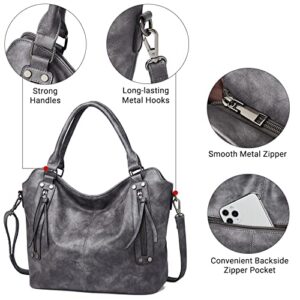 FOXLOVER Hobo Bags for Women Leather Crossbody Shoulder Bags Ladies Large Tote Purse (Grey)