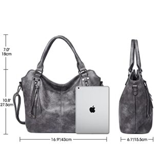 FOXLOVER Hobo Bags for Women Leather Crossbody Shoulder Bags Ladies Large Tote Purse (Grey)