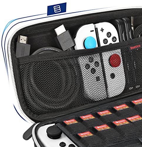 Bestico Carrying Case for Nintendo Switch/Switch OLED Model, Protective Hard Shell Travel Storage Switch Carry Case with 12 Game Card Slots for Nintendo Switch Console & Accessories