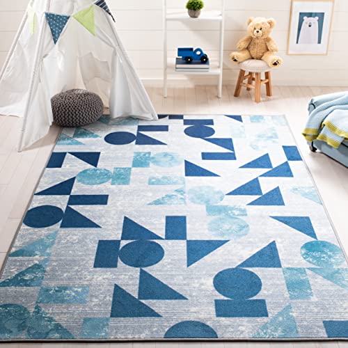 Safavieh Kids Playhouse Collection Machine Washable Slip Resistant 7'9" x 10' Grey/Blue KPH222F Abstract Distressed Playroom Nursery Bedroom Area Rug