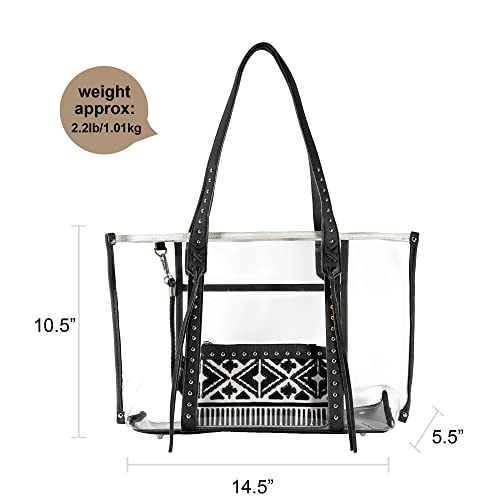 Montana West Aztec Collection Clear Tote Bag with Detachable Wristlet Vegan Leather Purses Western Large 2 in 1 Transparent Shoulder Handbag for Women MW1122-8317BK