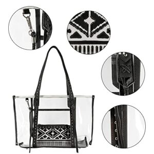 Montana West Aztec Collection Clear Tote Bag with Detachable Wristlet Vegan Leather Purses Western Large 2 in 1 Transparent Shoulder Handbag for Women MW1122-8317BK