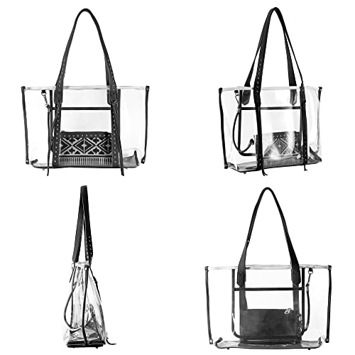 Montana West Aztec Collection Clear Tote Bag with Detachable Wristlet Vegan Leather Purses Western Large 2 in 1 Transparent Shoulder Handbag for Women MW1122-8317BK