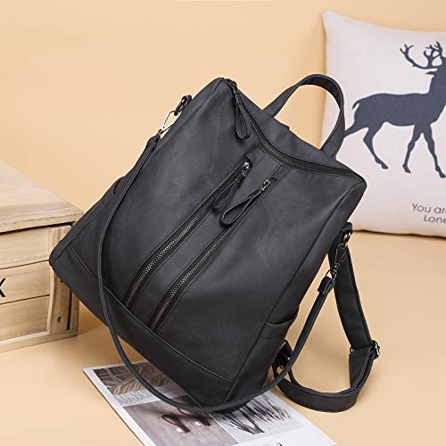 Leather Fashion Backpack Purse for Women Convertible Large Designer Travel Ladies Casual College Shoulder Bag(black), 11.8(L) X5.9(W)X12.2(H) inch