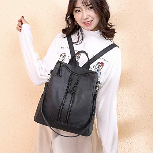 Leather Fashion Backpack Purse for Women Convertible Large Designer Travel Ladies Casual College Shoulder Bag(black), 11.8(L) X5.9(W)X12.2(H) inch