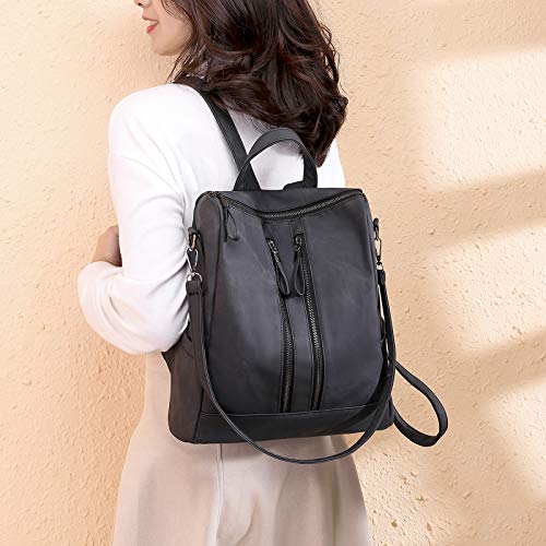 Leather Fashion Backpack Purse for Women Convertible Large Designer Travel Ladies Casual College Shoulder Bag(black), 11.8(L) X5.9(W)X12.2(H) inch